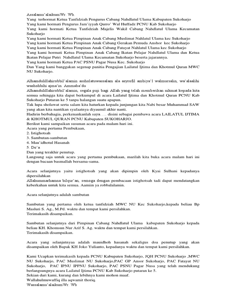 Contoh Teks MC Lailatul Ijtima | PDF