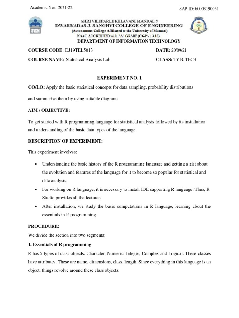 Shivam Vora - Sa Exp 1 | PDF | Matrix (Mathematics) | R (Programming Language)