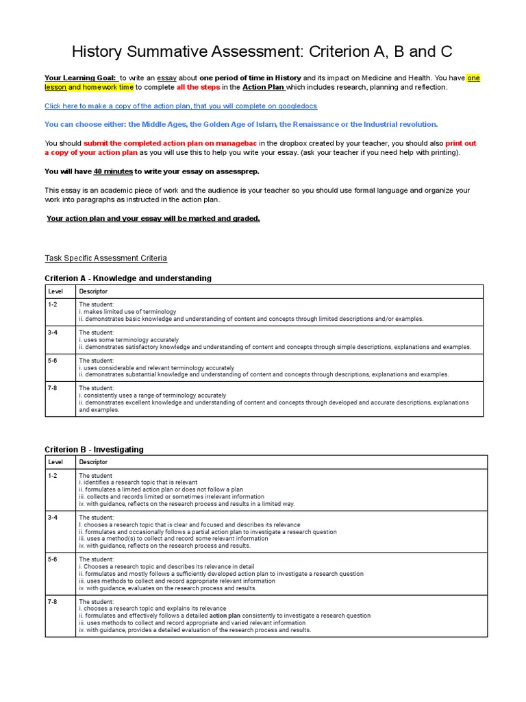 History Summative Assessment: Criterion A, B and C | PDF | Essays ...
