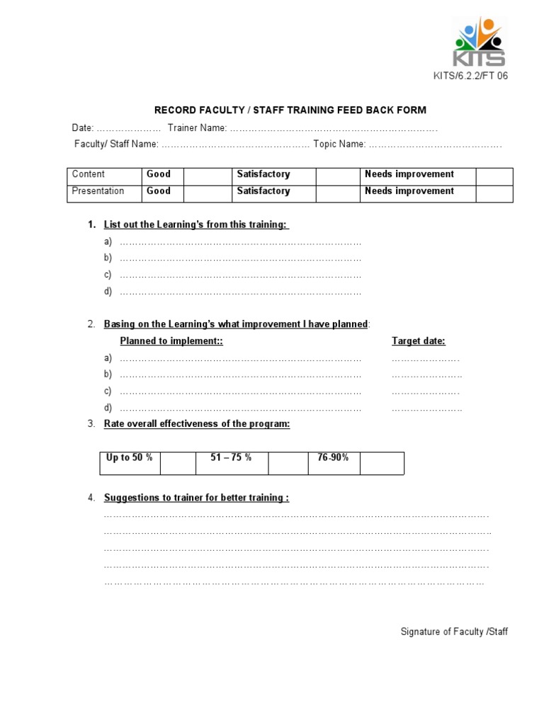 DISCARD RECORD FACULTY STAFF TRAINING FEED BACK FORM | PDF