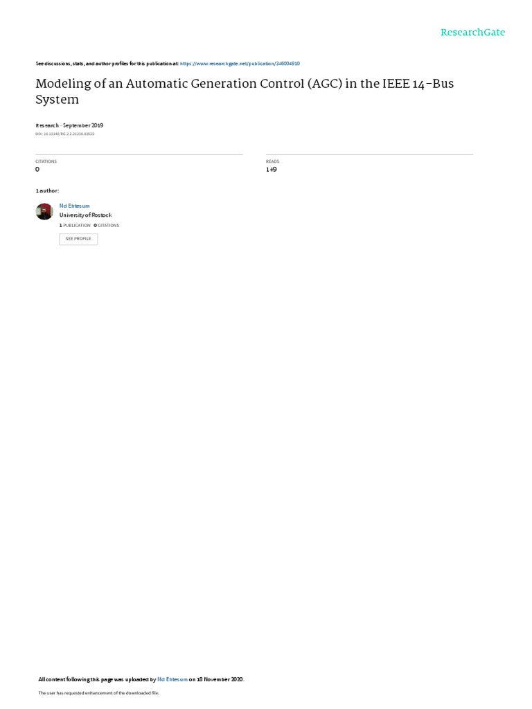 Modeling of An Automatic Generation Control (AGC) in The IEEE 14-Bus System | PDF