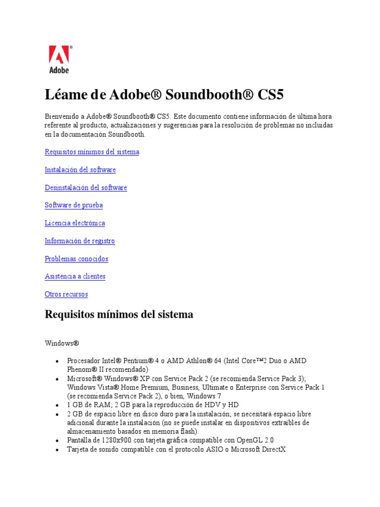Léame de Soundbooth CS5 | PDF | Microsoft Windows | Internet
