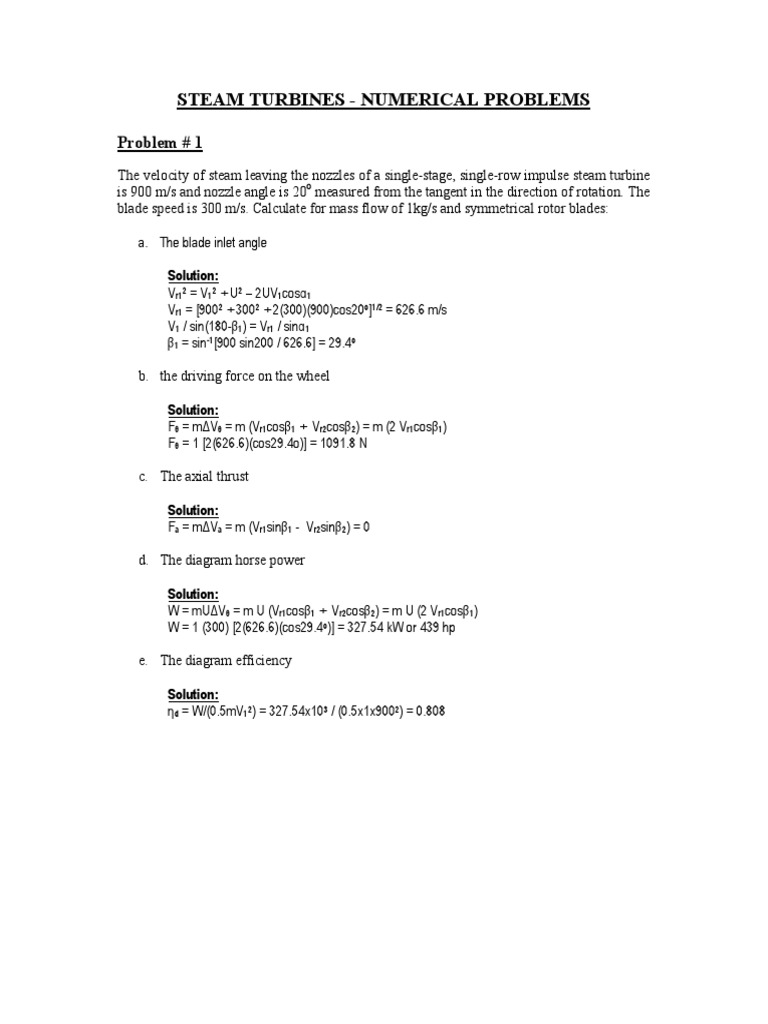 Steam Turbine Numerical Problems Solutions | PDF | Teaching Methods & Materials | Technology ...