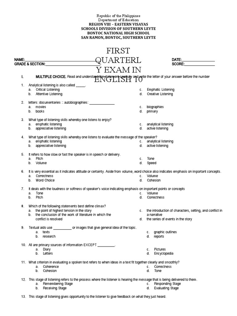 1st Periodical Exam v3 | PDF