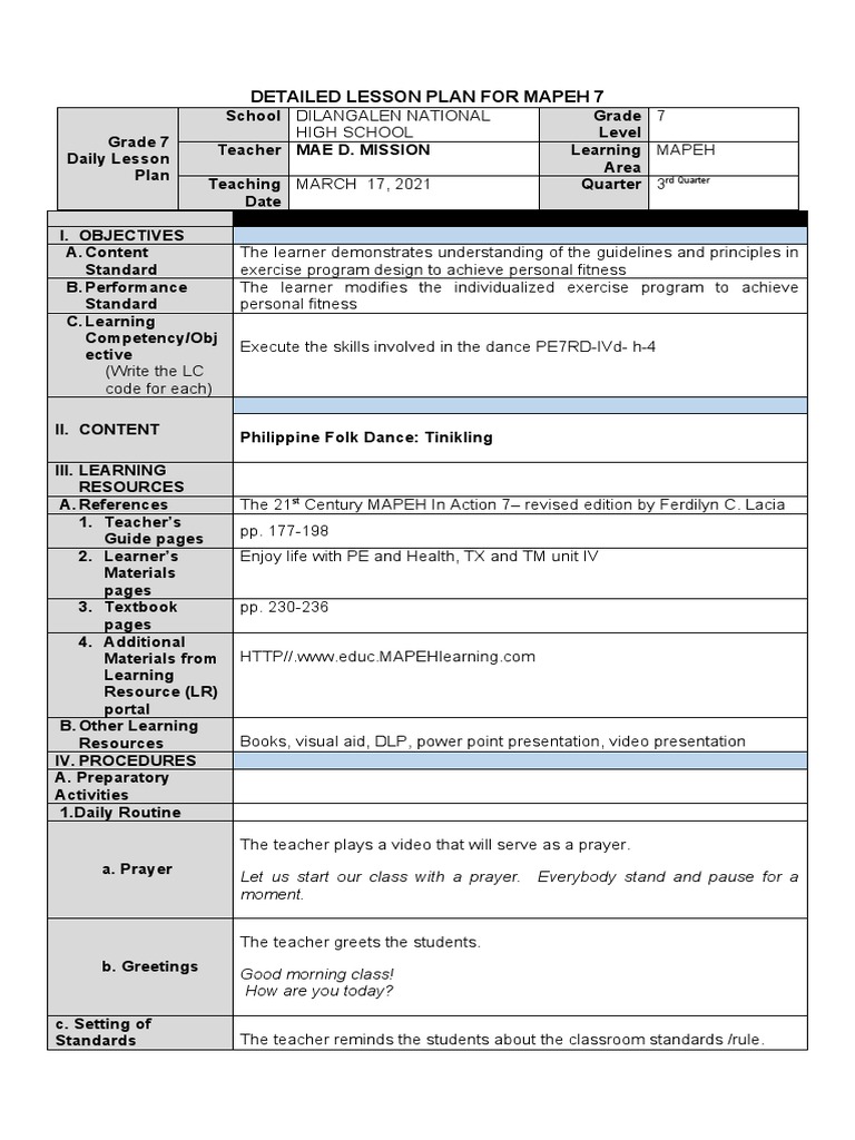 Lesson Plan For Demo Teaching Edited | PDF | Rhythm | Lesson Plan