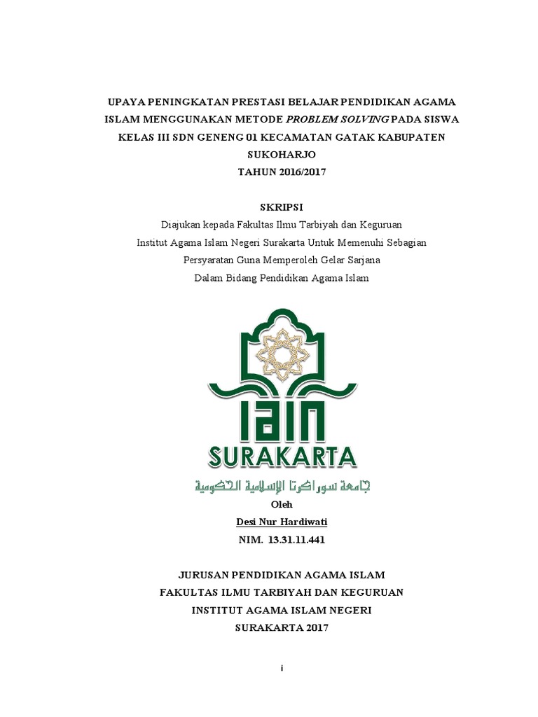 PTK Pai SD - Upaya Peningkatan Prestasi Belajar Pendidikan Agama Islam Menggunakan Metode ...