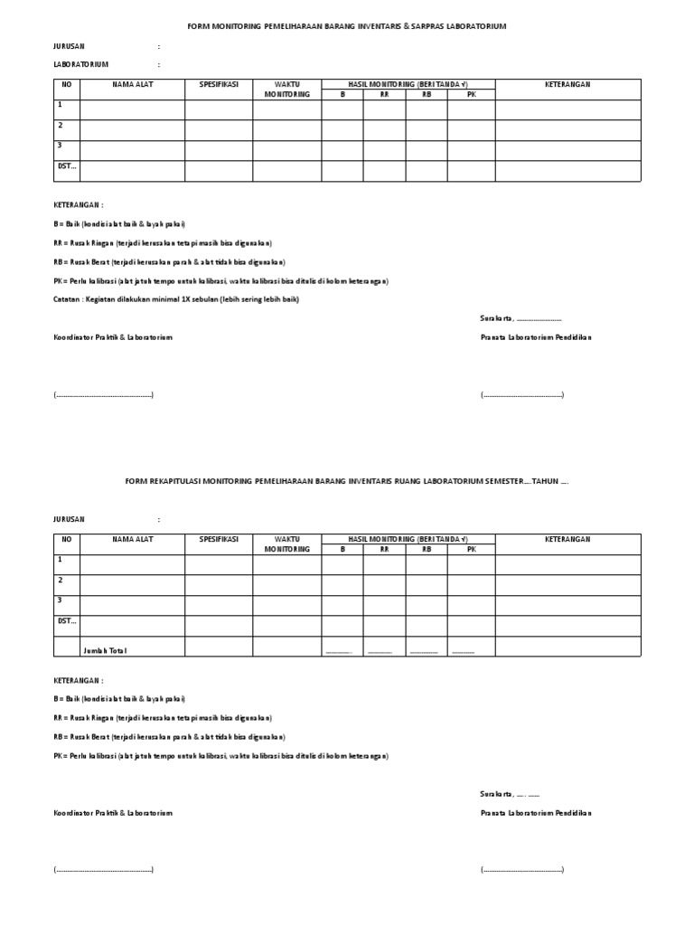Form Pemeliharaan & Kalibrasi | PDF