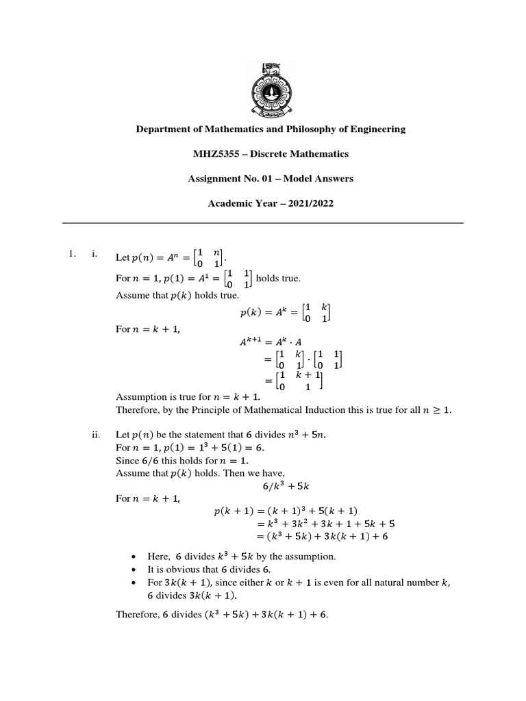 Mhz5355 Tma-1 Model Answers | PDF | Integer | Discrete Mathematics