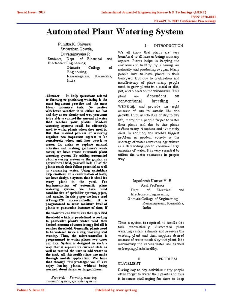 Automated Plant Watering System IJERTCONV5IS18012 | PDF