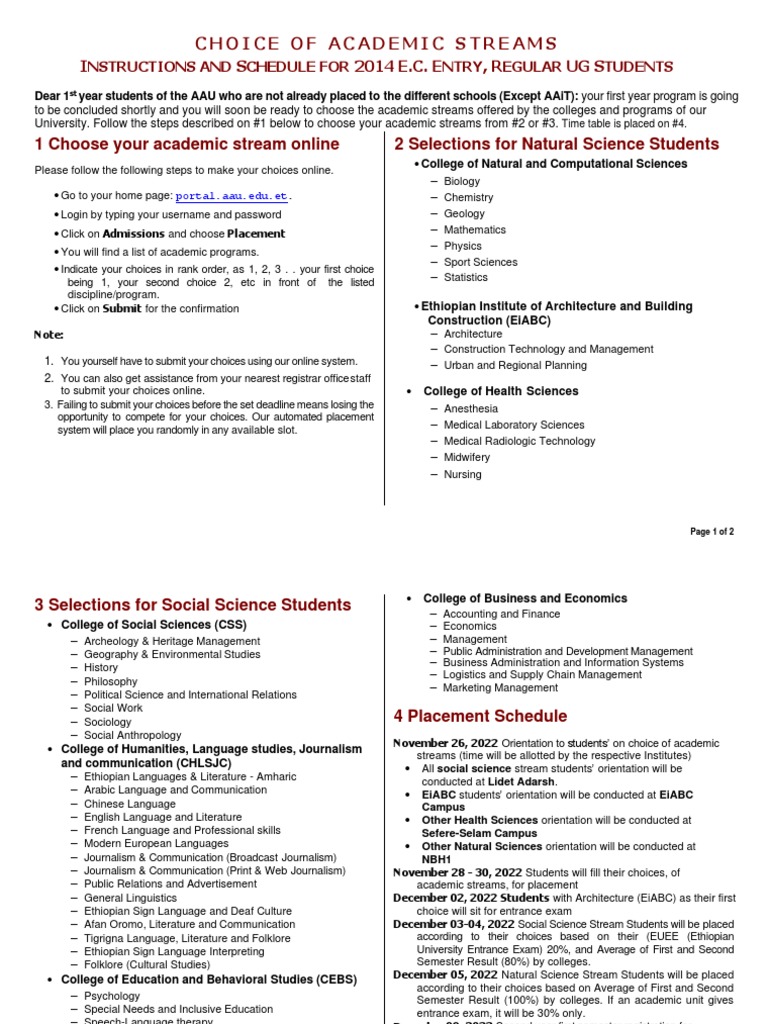 AAU Academic Stream Selection Guide | PDF | Social Sciences | Science