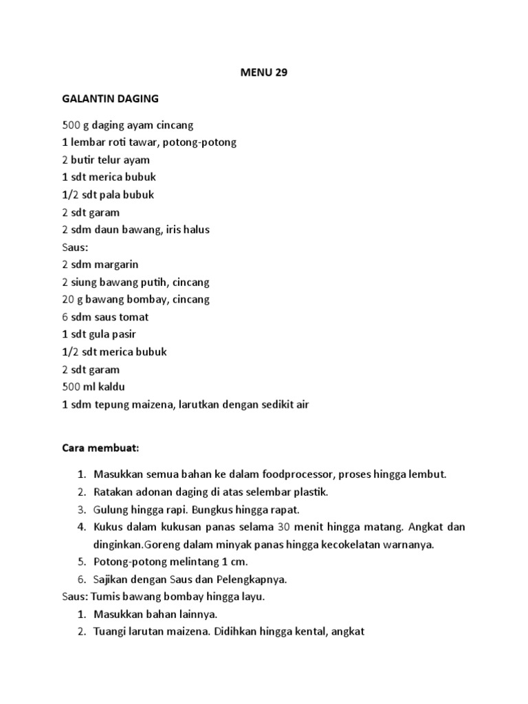 Resep PMT Bumil Minggu 5 (Menu 29-30) | PDF