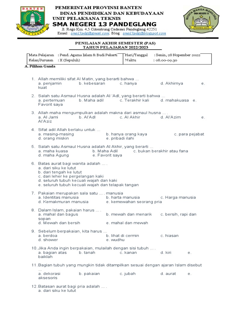 Soal Pas Kelas X | PDF