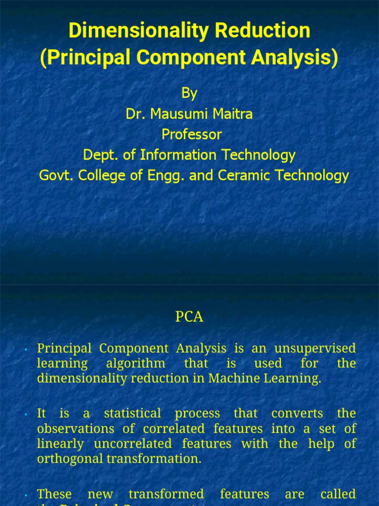 Dimensionality Reduction (Principal Component Analysis) | PDF