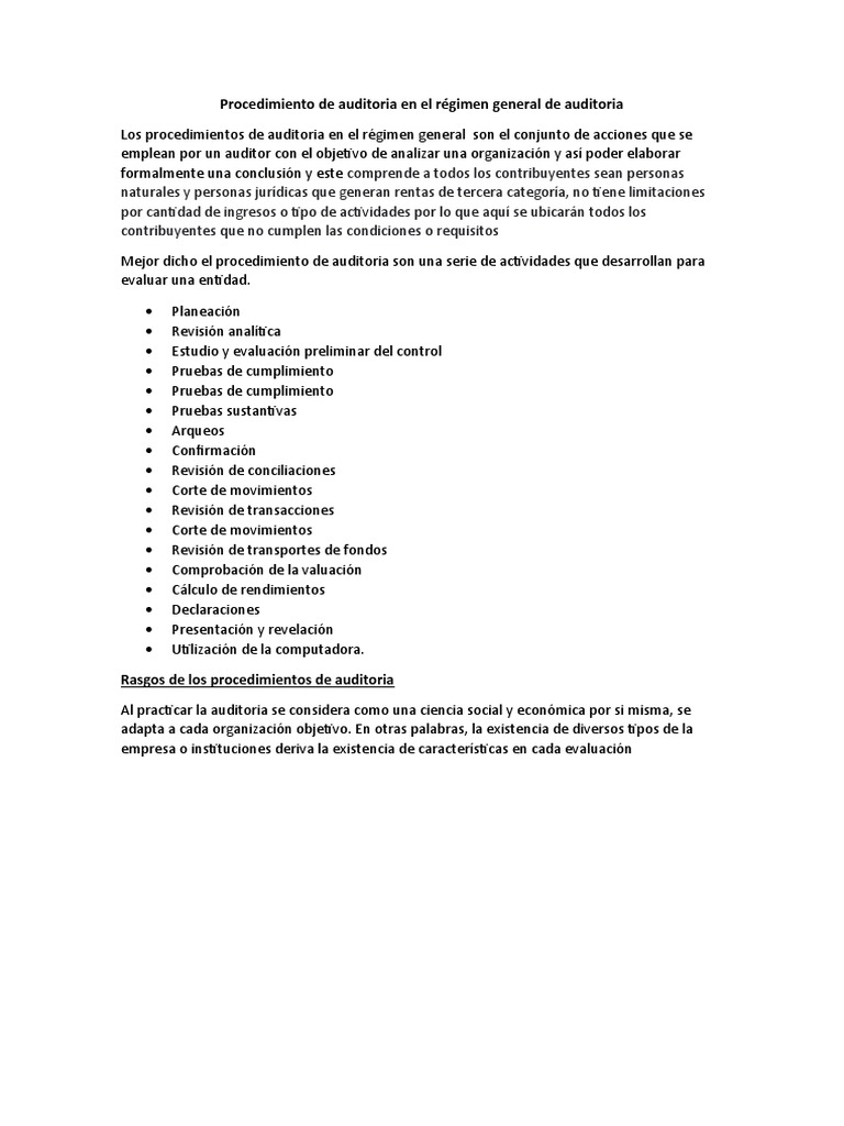 3.procedimiento de Auditoria en El Régimen General de Auditoria | PDF