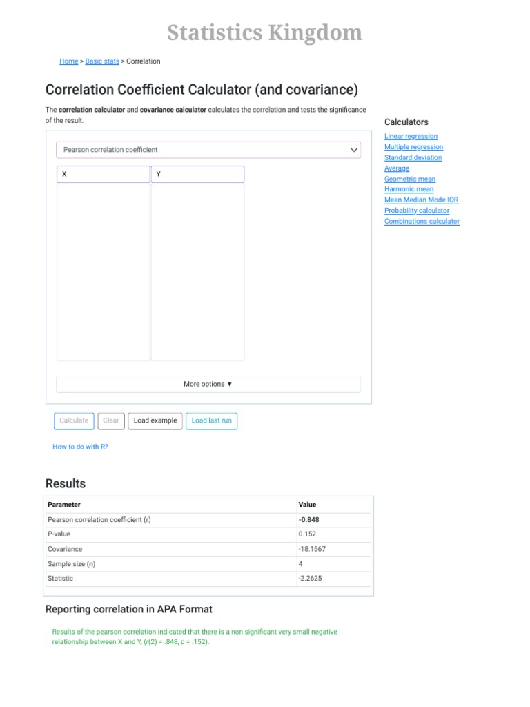 Pearson Correlation Coefficient Calculator | PDF | Standard Deviation ...