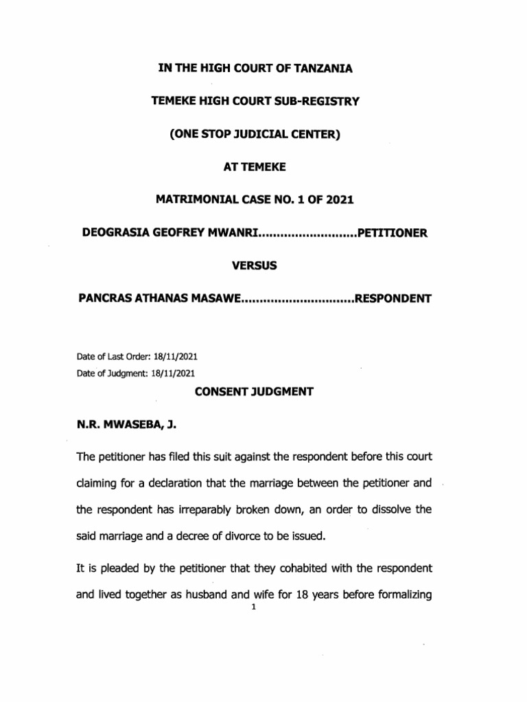 Consent Judgment, Matrimonial, Parties Are Not at Dispute | PDF ...