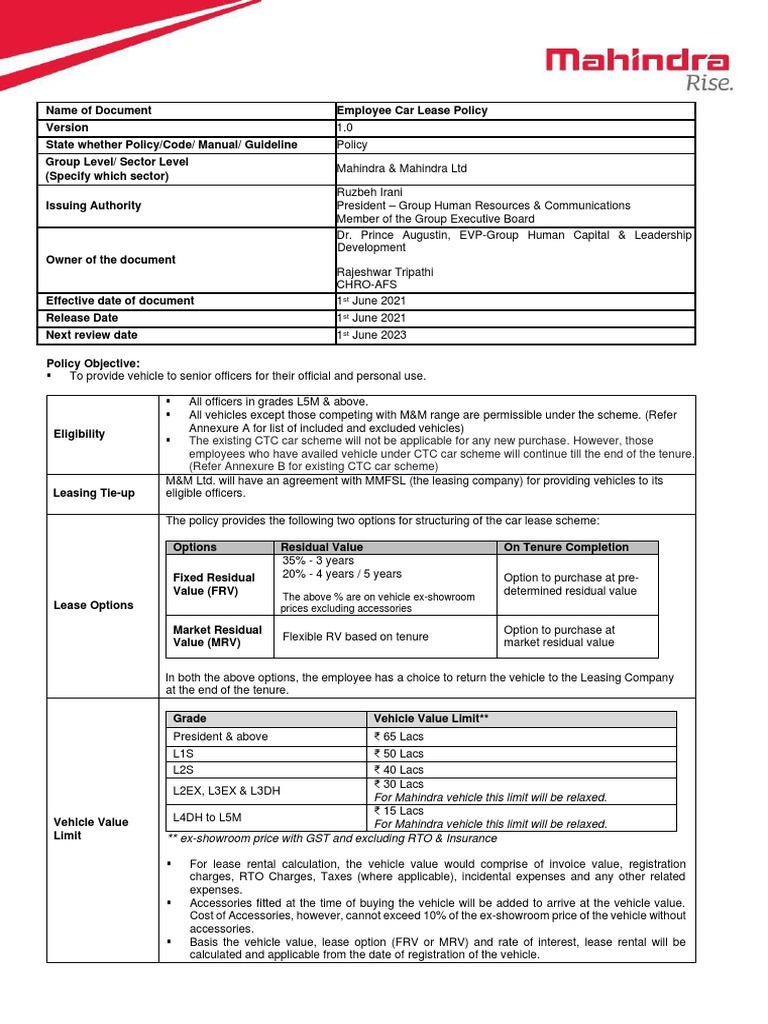 Car Lease Policy | Download Free PDF | Insurance | Option (Finance)
