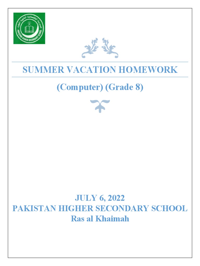 Summer Vacation Homework for Grade 8 | PDF