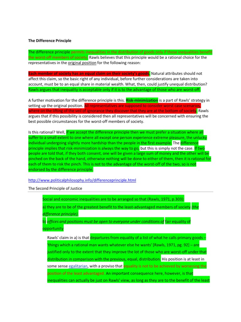 The Difference Principle | PDF | Equal Opportunity | John Rawls
