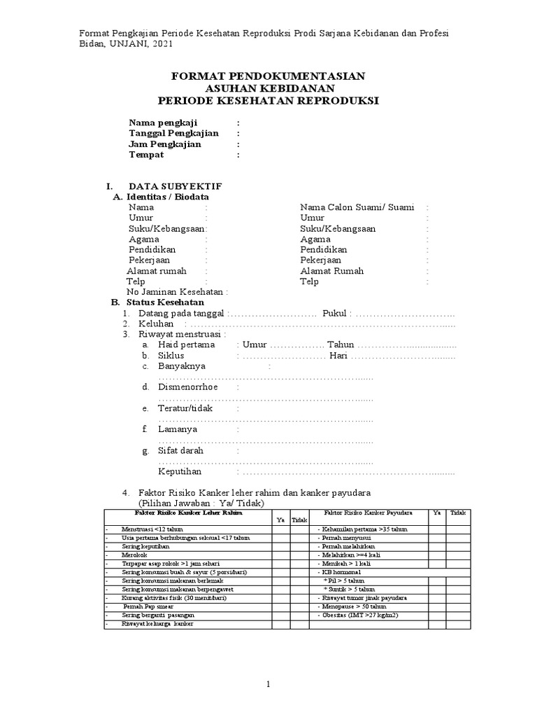 Format Soap Kesehatan Reproduksi (Remaja, Pranikah Dan Prakonsepsi) | PDF