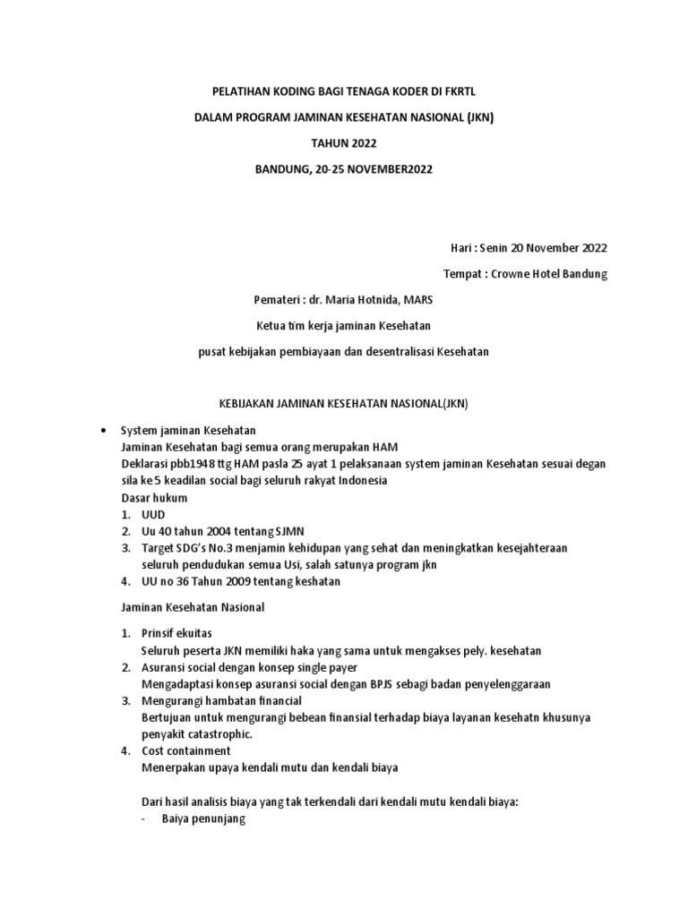 Pelatihan Koding Bagi Tenaga Koder Di FKRTL | PDF