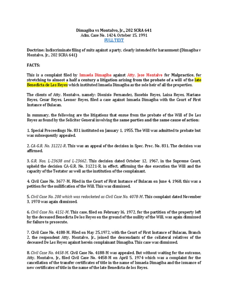 Dimagiba Vs Montalvo, JR | PDF | Lawsuit | Lawyer