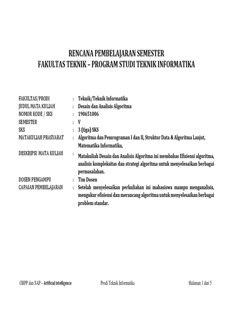 A. RPS Desain Dan Analisis Algoritma TA 2021-2022 | PDF A. RPS Desain Dan Analisis Algoritma TA 2021-2022 | PDF