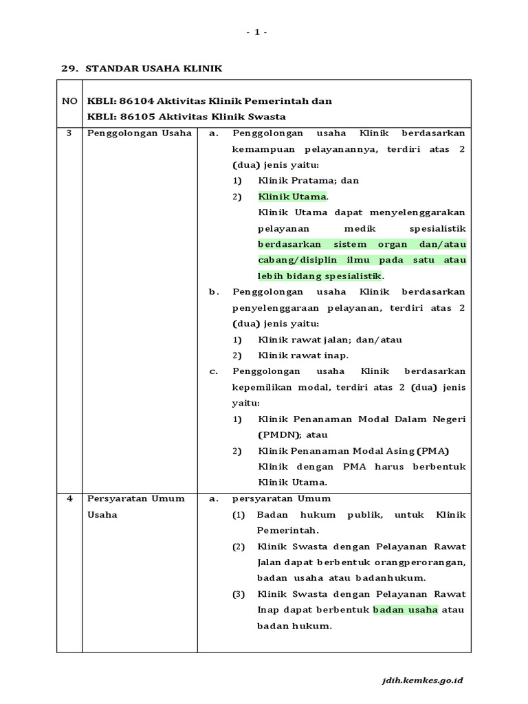 Ringkasan PMK 14 TH 2021 Tentang Klinik Utama Ranap | PDF