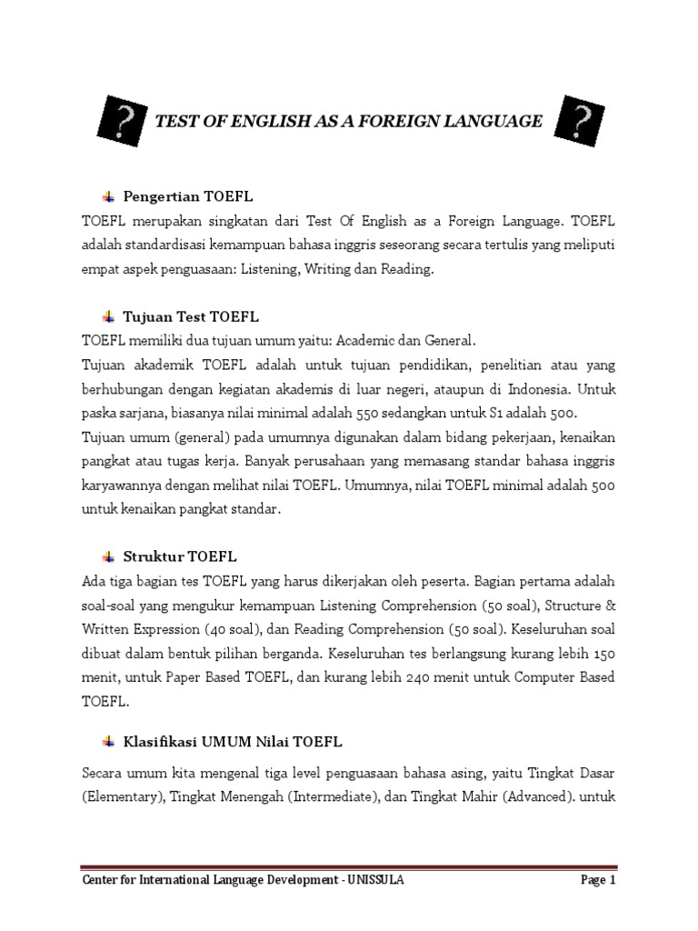Test of English As A Foreign Language | PDF
