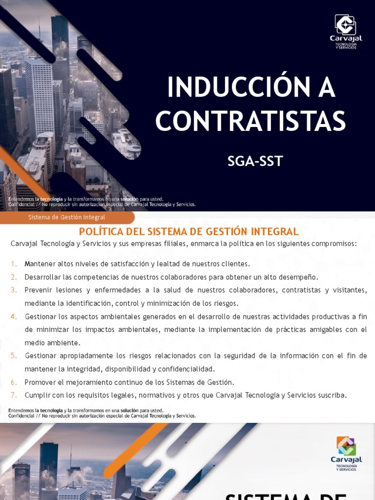 Inducción A Contratistas SST SGA Anexo de Diapositivas | PDF