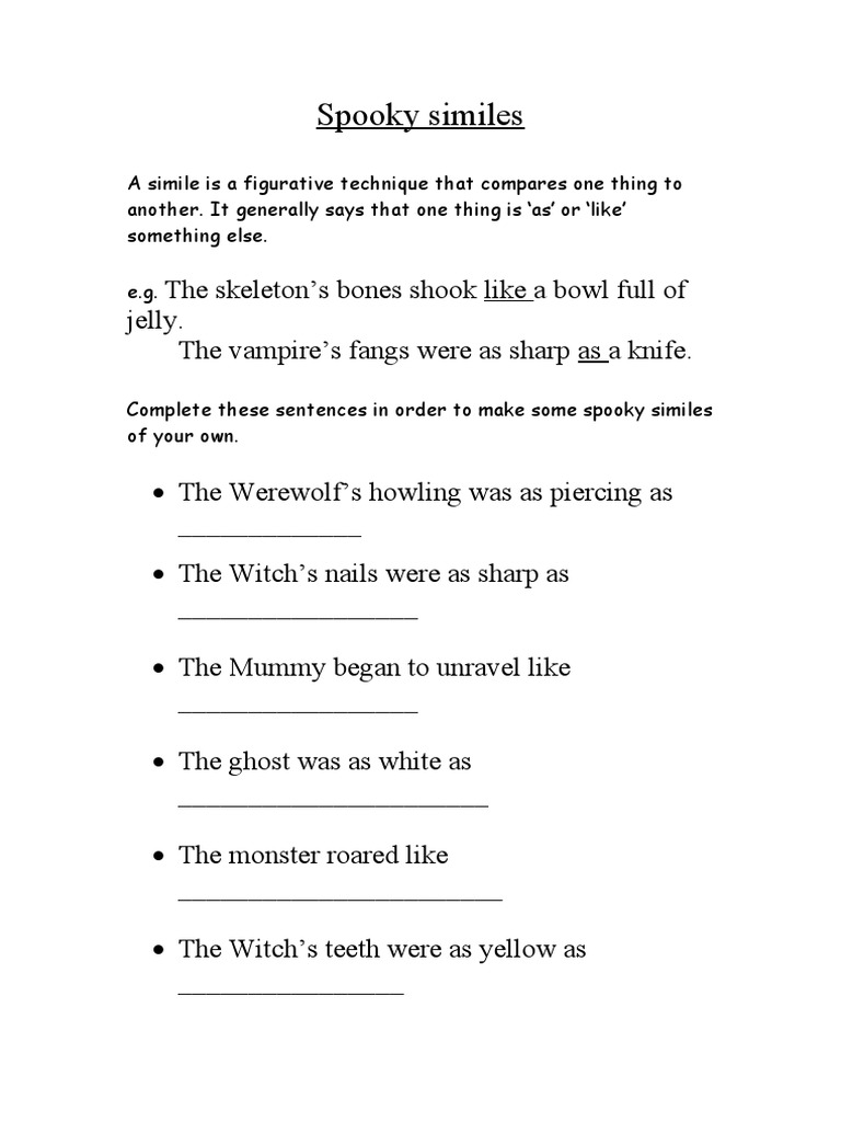 Spooky Simile Worksheet | PDF