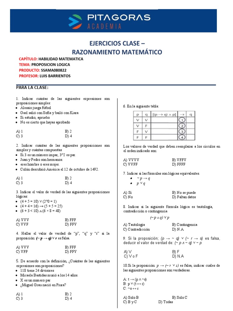 Ssa2 RM Logica | PDF | Proposición | Verdad