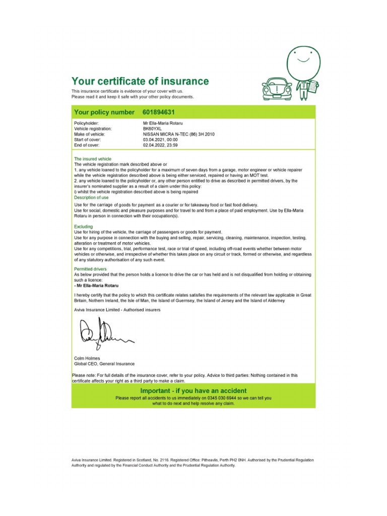 Insurance Certificate | PDF