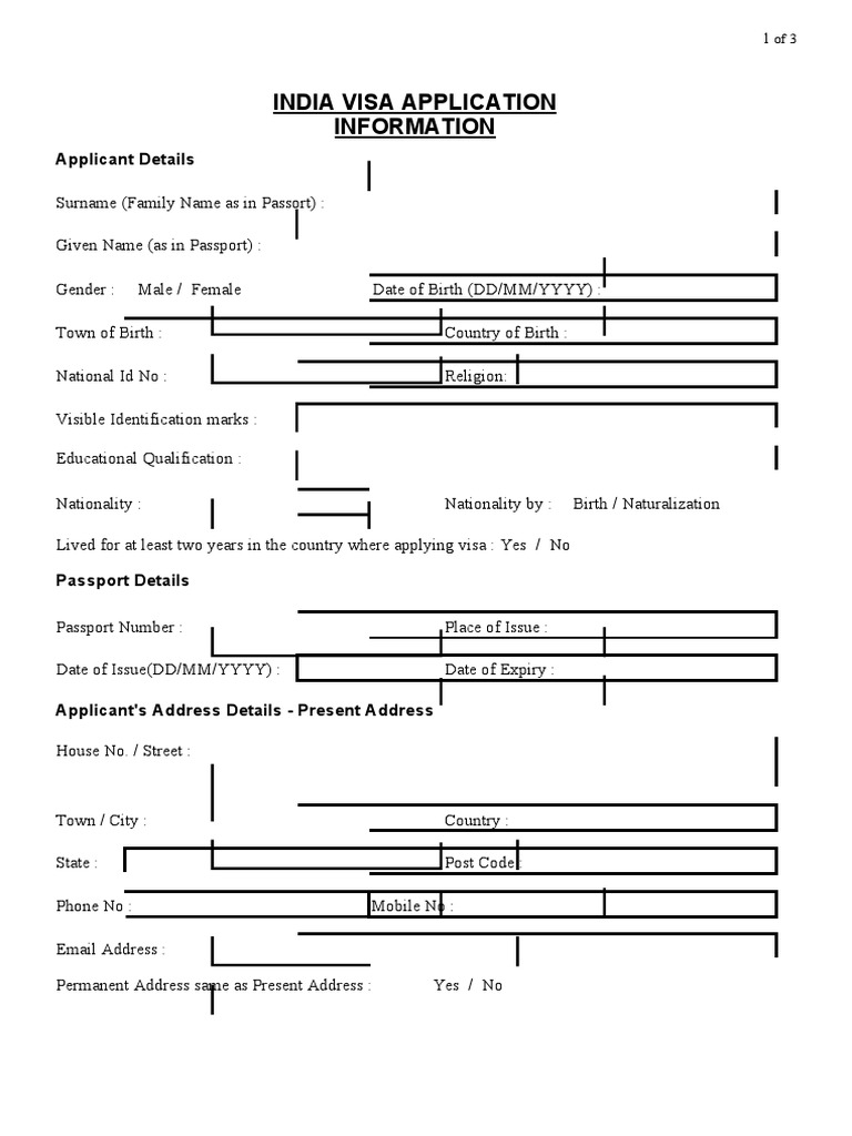 India Visa Application Form | PDF | Travel Visa | Passport India Visa Application Form | PDF | Travel Visa | Passport