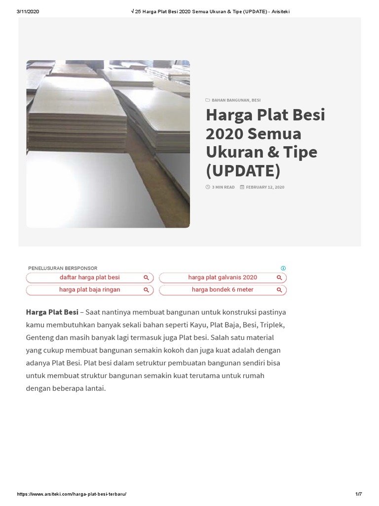 25 Harga Plat Besi 2020 Semua Ukuran & Tipe (UPDATE) - Arisiteki | PDF