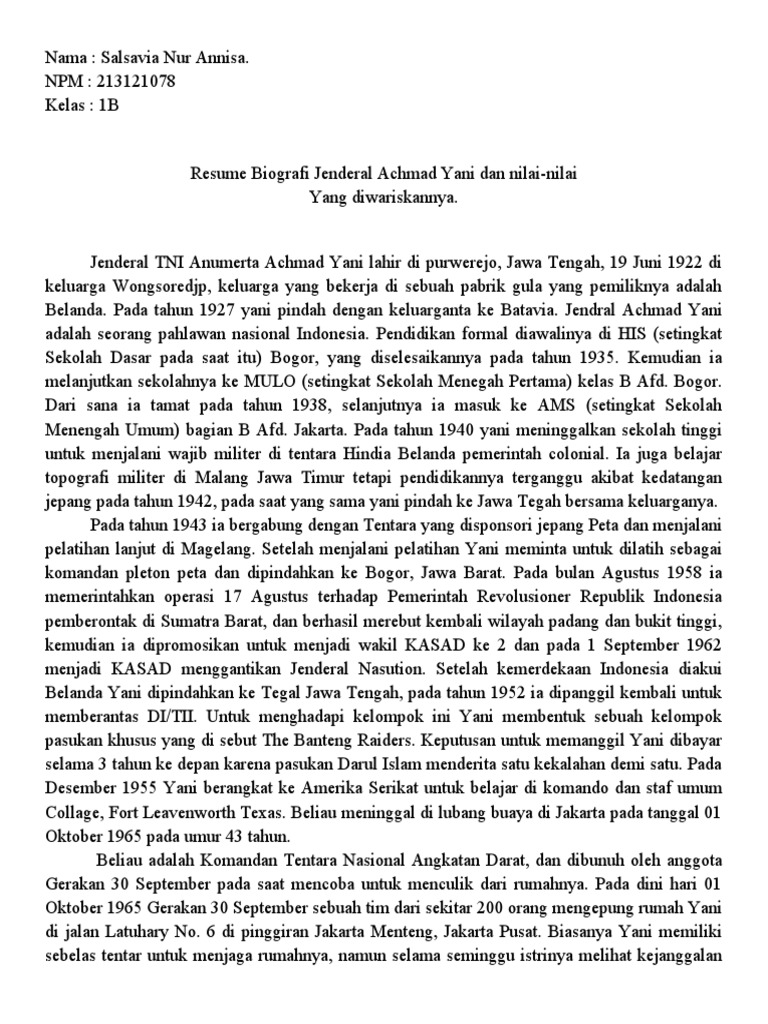 Biografi Jenderal Achmad Yani | PDF