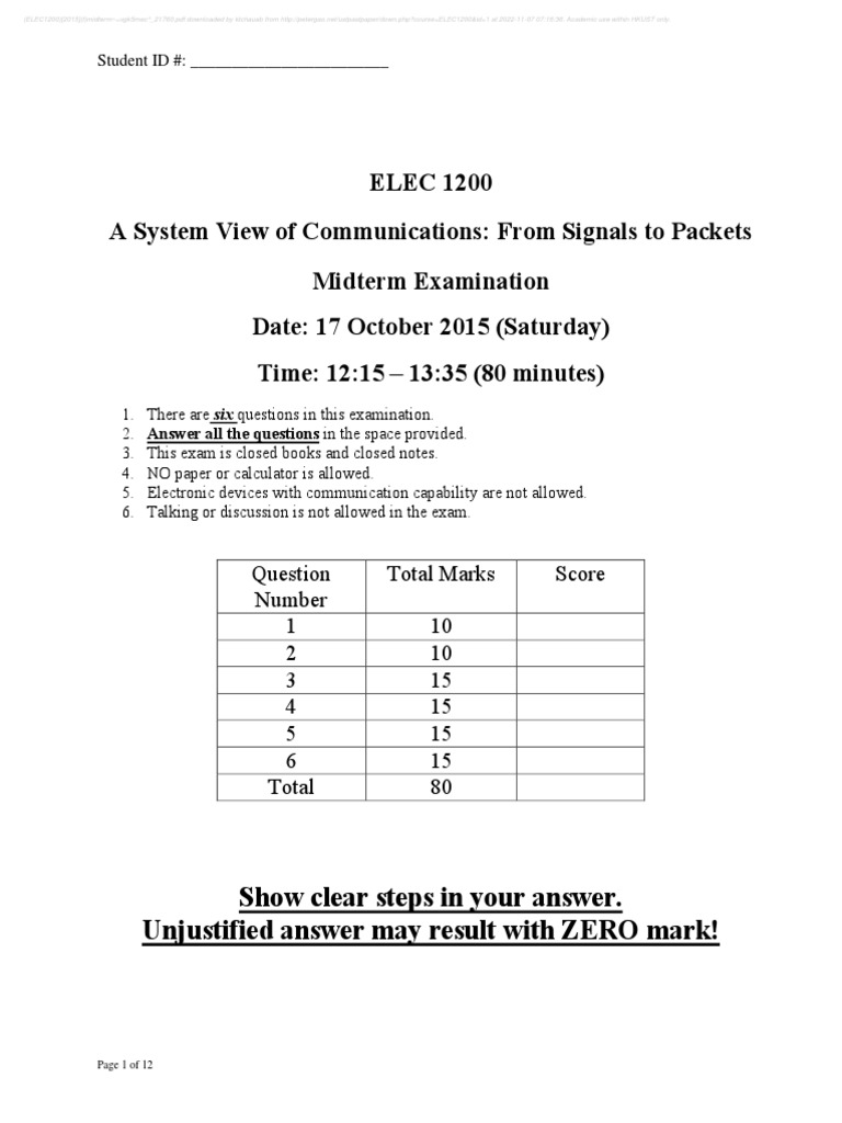 ELEC 1200 Midterm Exam 2015 Guide | PDF | Theoretical Computer Science ...