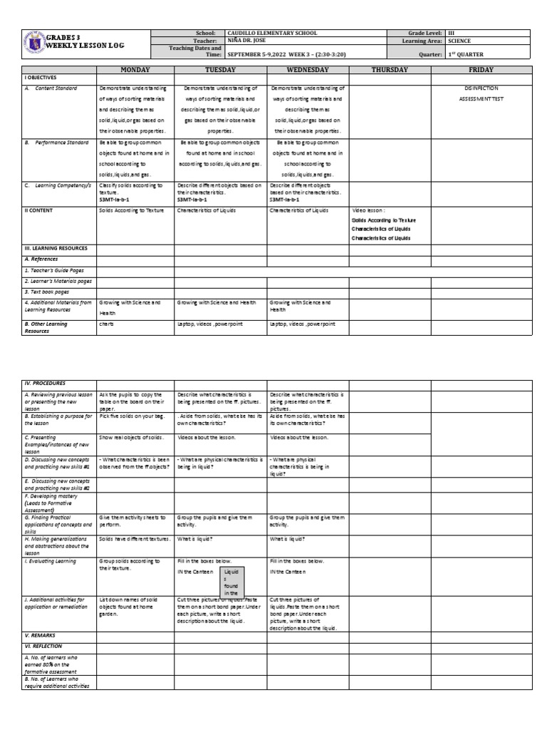DLL - Science 3 - Q1 - W2 | PDF | Teachers | Learning