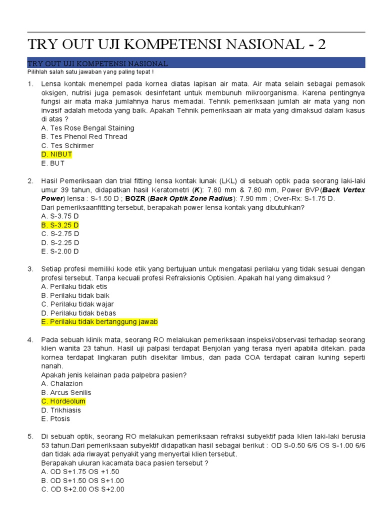 Uji Kompetensi Refraksi Optisi 2023 | PDF | Kesehatan Holistik ...