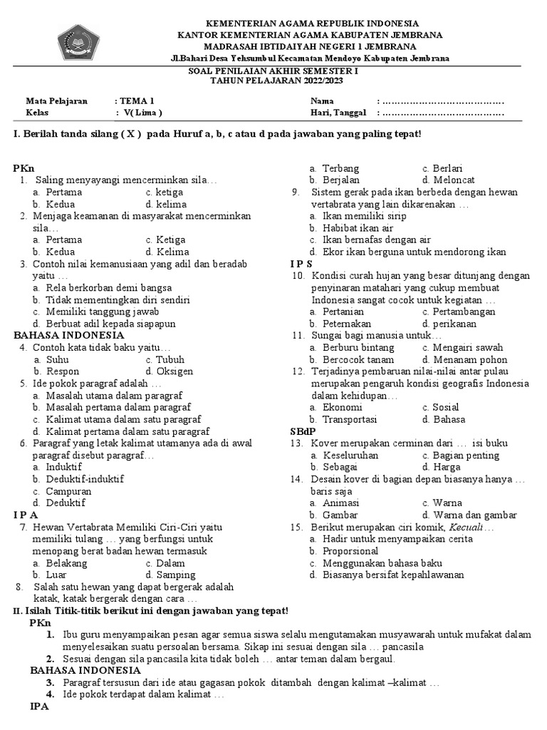 Soal Tema Dan Akidah Akhlaq 5a Dan 6 | PDF | Seni & Disiplin Bahasa