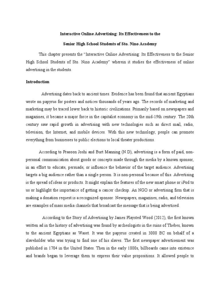 Interactive Online Advertising - Its Effectiveness To The Senior High ...