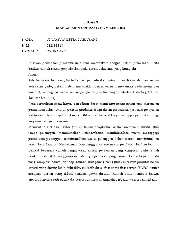 Tugas 3 Manajemen Operasi | PDF