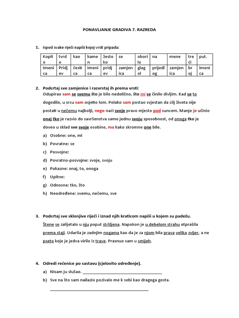 Ponavljanje Gradiva 7 Lukas DD | PDF