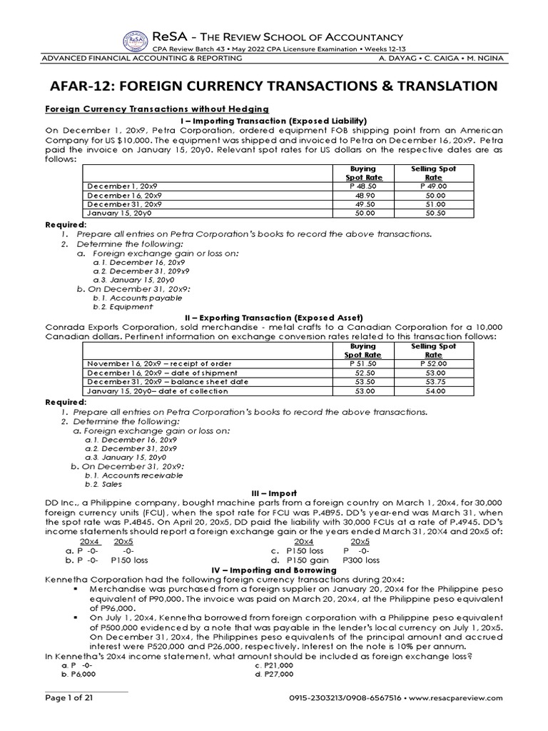 Foreign Currency Transactions Analysis | PDF