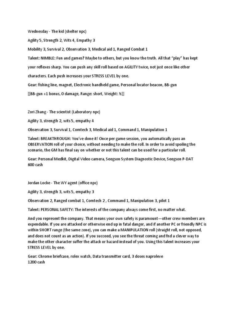 Alien RPG Npc's | PDF