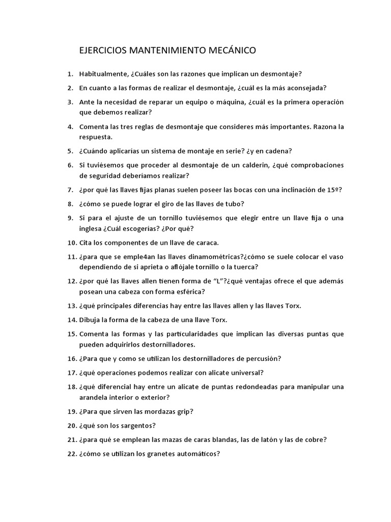 Ejercicios Mantenimiento Mecánico | PDF | Tecnología | Historia
