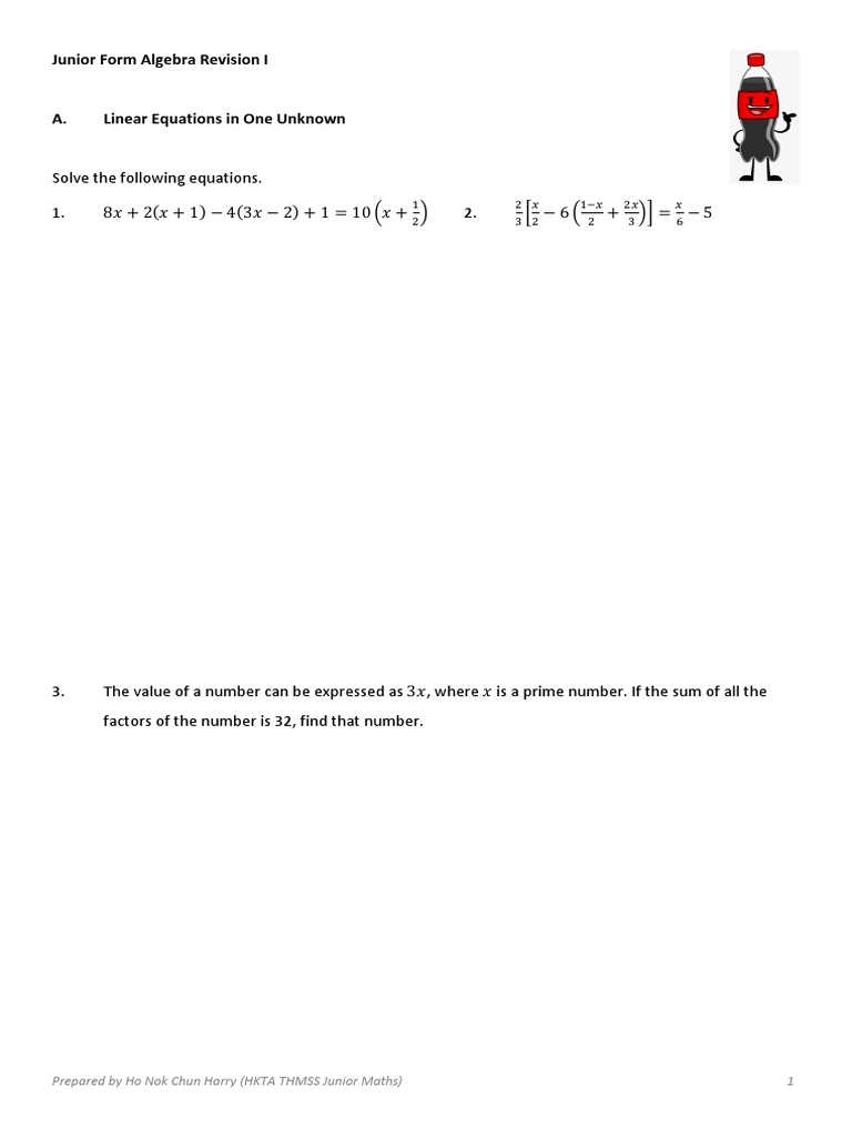 Junior Form Algebra Revision I | PDF