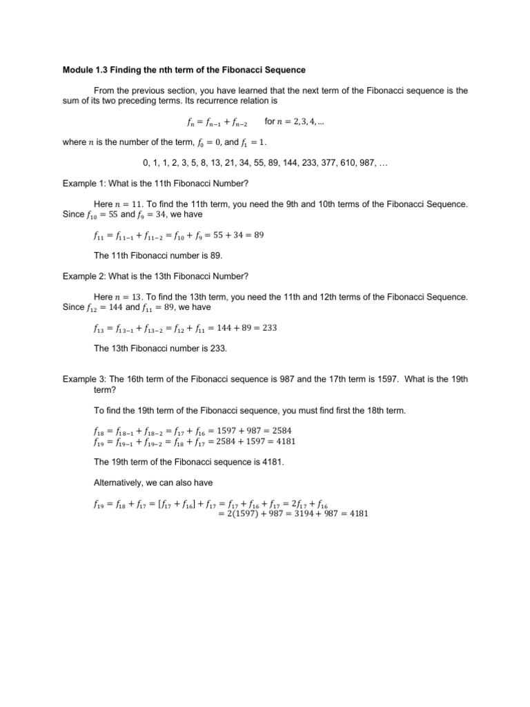 Module 1.3 Finding The NTH Term of The Fibonacci Sequence | PDF