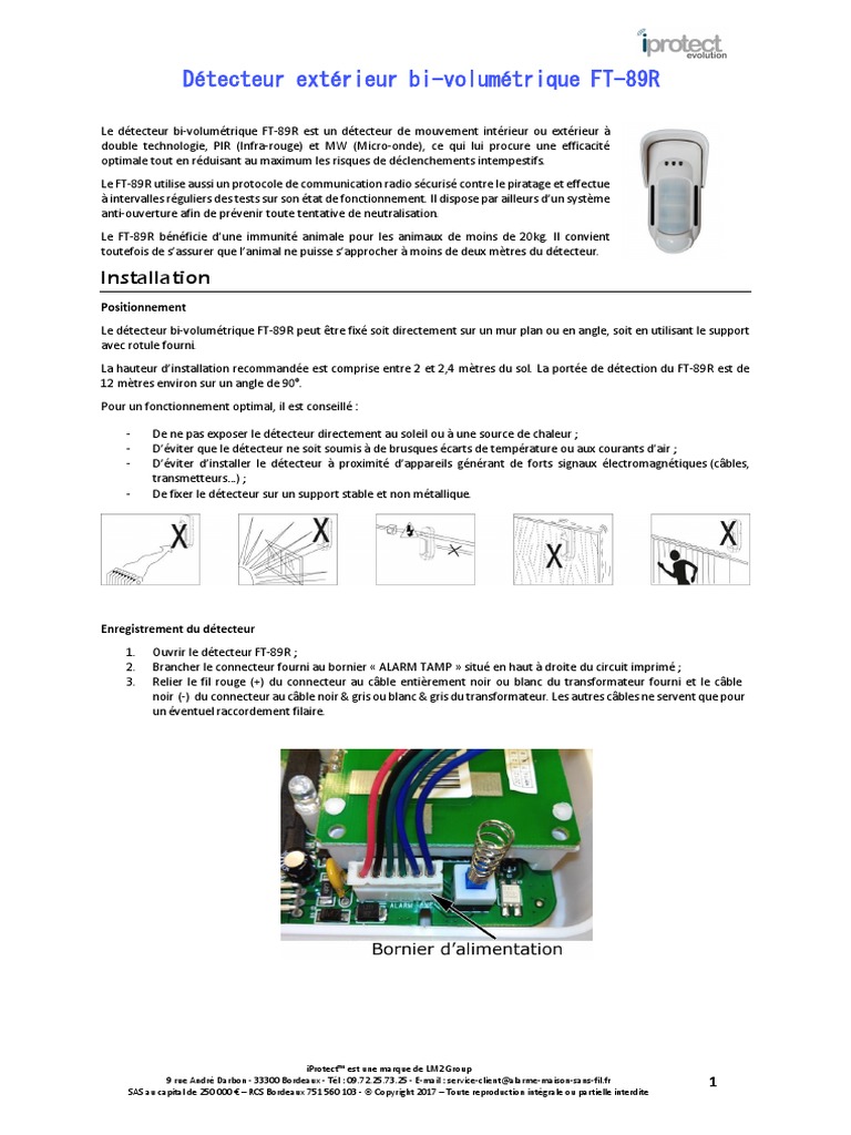 FT-89R - Manuel D'utilisation Détecteur Extérieur Bi-Volumétrique Pour ...