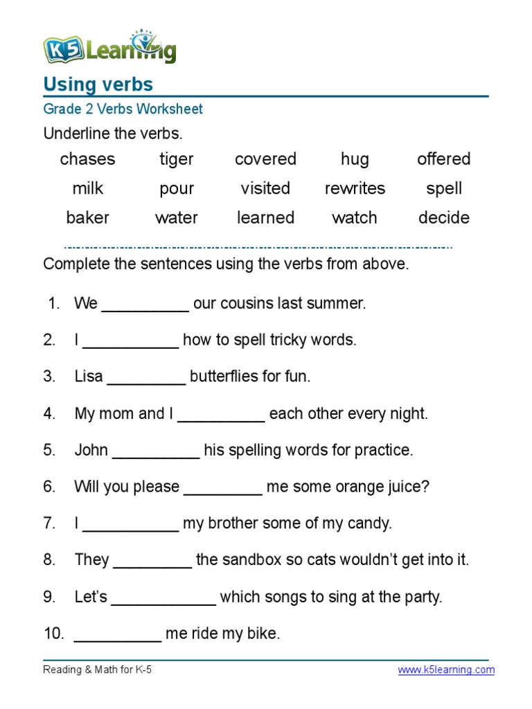 Grade 2 Verbs Practice Worksheet | PDF | Language Arts & Discipline ...
